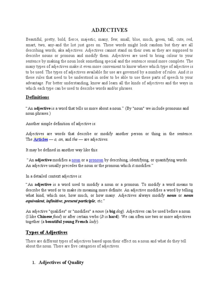 Assignment of Adjectives | PDF | Adjective | Noun