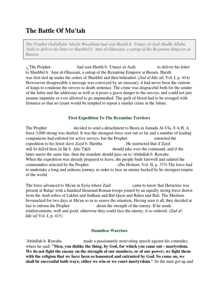 The Battle of Mutah | PDF | Muhammad | Medieval Islam