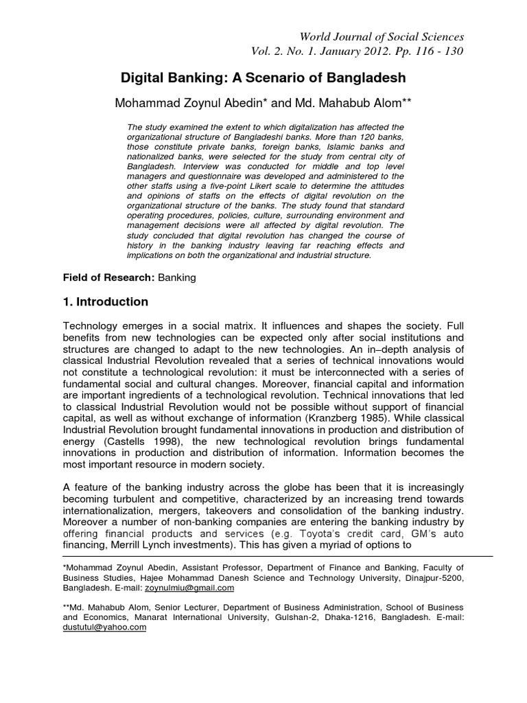 Digital Banking A Scenario Of Bangladesh Mohammad Zoynul Abedin And Md Mahabub Alom Pdf 