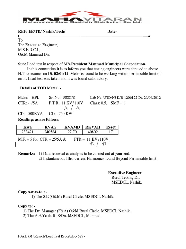 Load Test Report for M/s. President Manmad | PDF