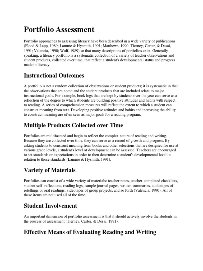 Portfolio Assessment | PDF | Educational Assessment | Literacy
