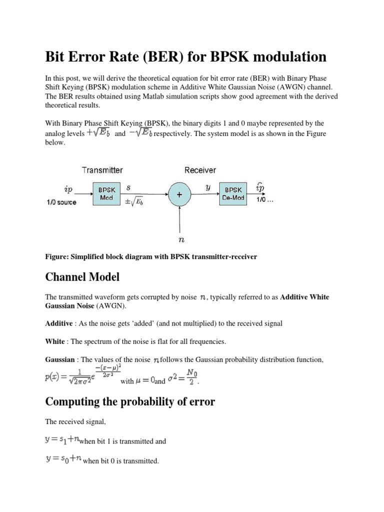 Bit Error Rate For Bpsk Pdf Modulation Telecommunications Engineering