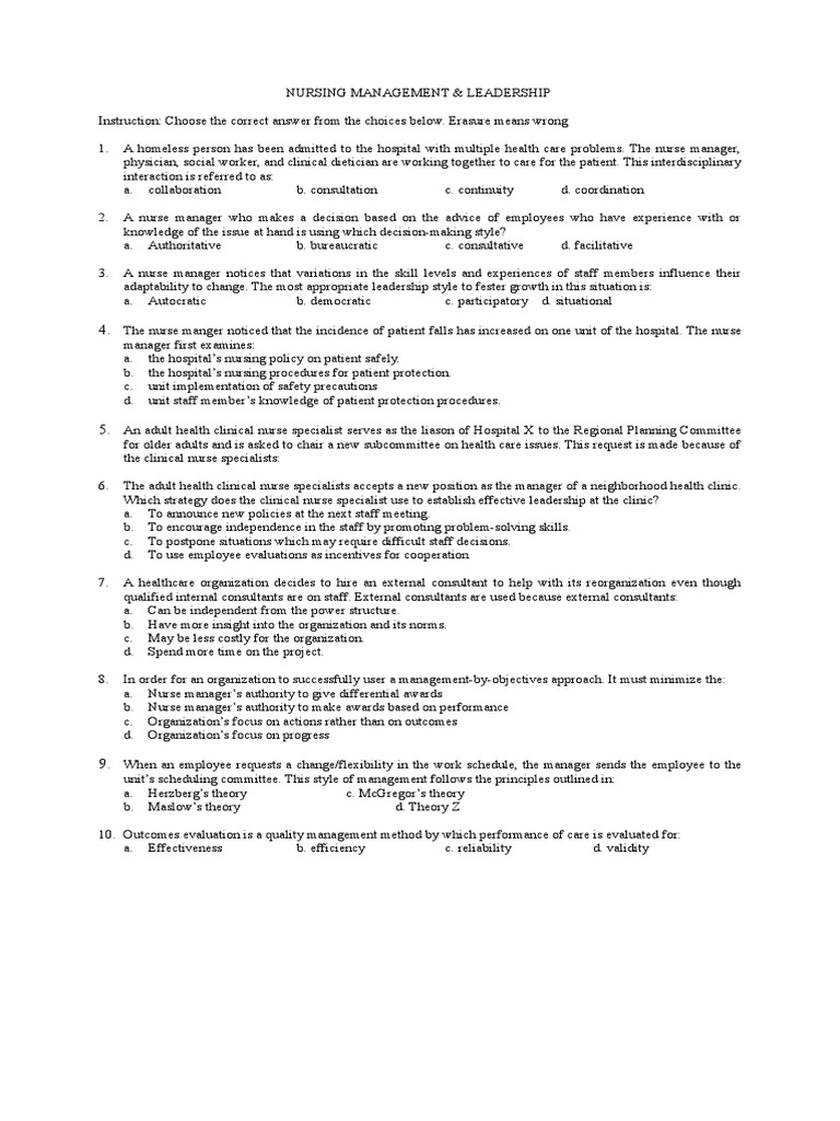 Nursing Management Leadership | PDF | Health Care | Nursing