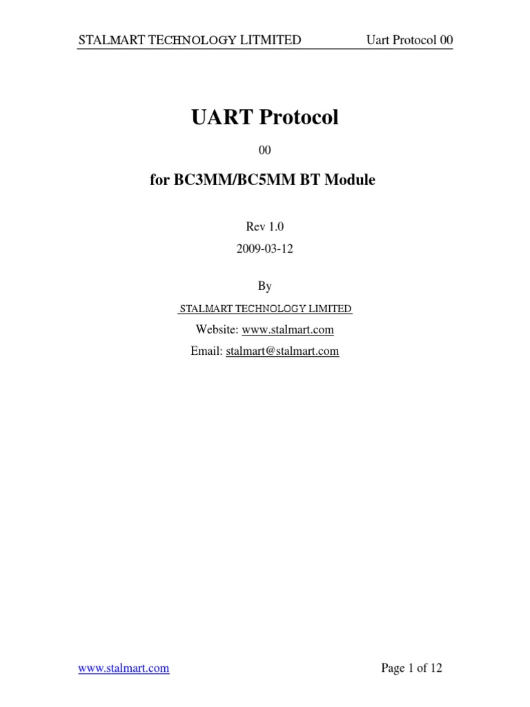UART Protocol 00 For BC3MM Module Rev1.0 | PDF | Telephone | Computer ...