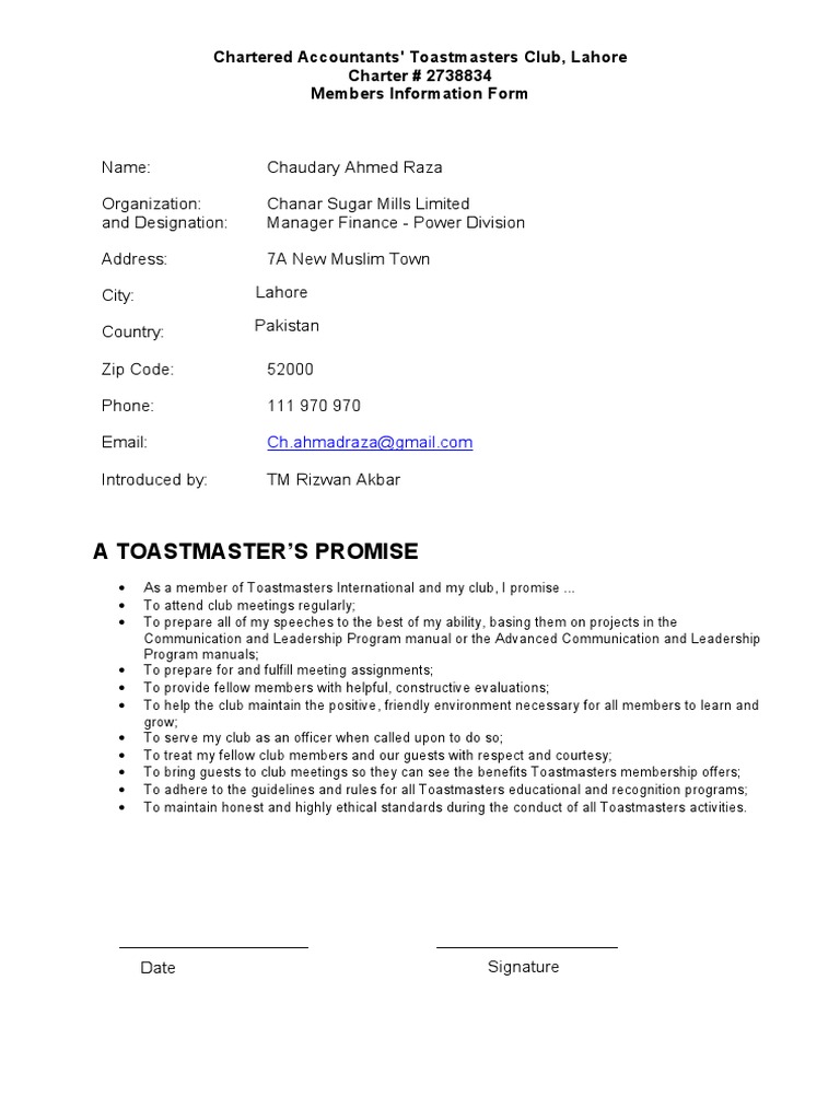 A Toastmaster'S Promise: Chartered Accountants' Toastmasters Club ...
