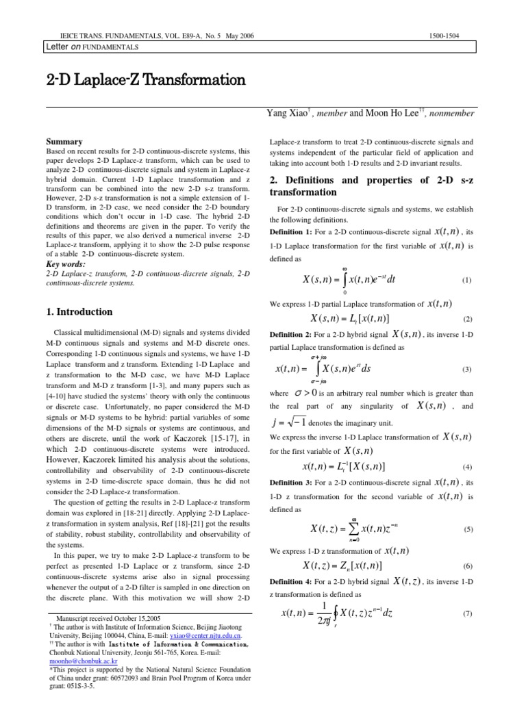 2 D Laplace Z Transformation | PDF | Laplace Transform | Signal (Electrical Engineering)