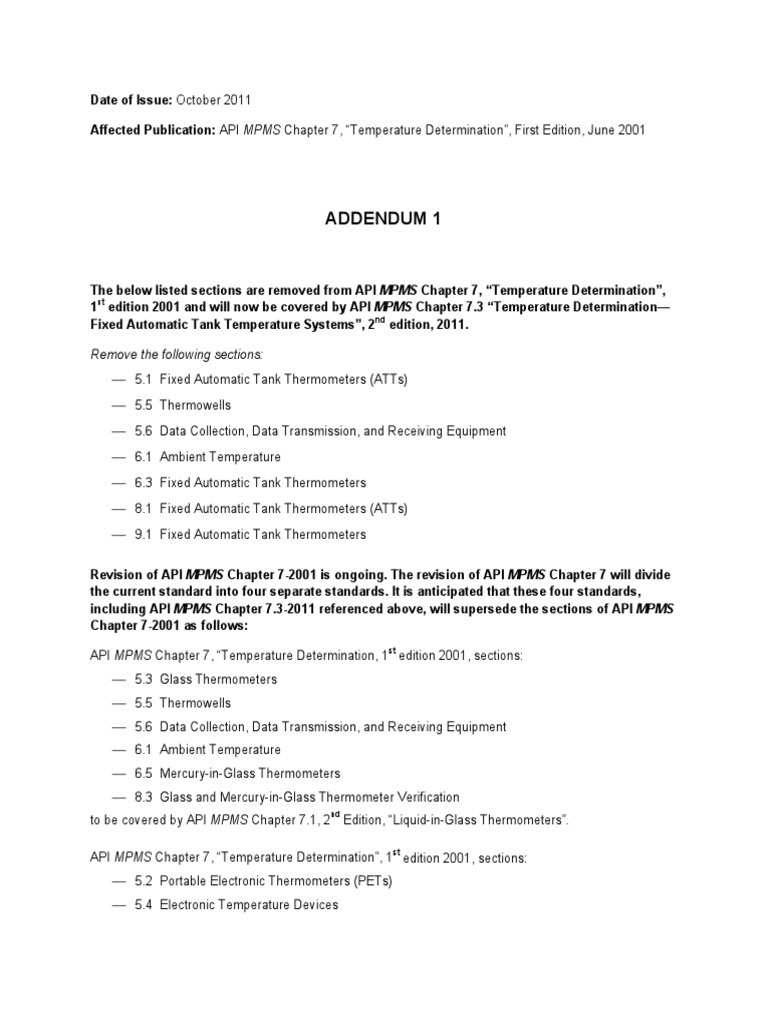 API Mpms CH 7 Addendum | PDF