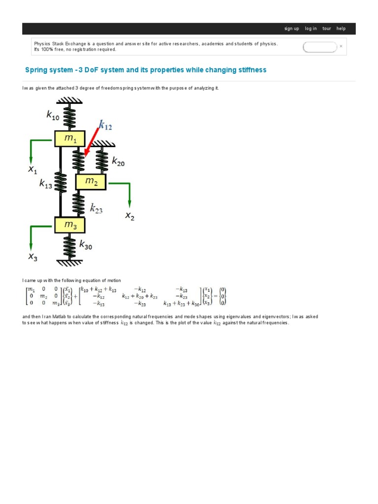 Homework - Spring System - 3 DoF System and Its Properties While ...