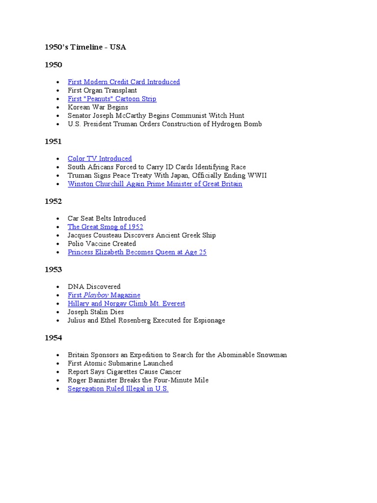 1950s Historical Events Timeline | PDF | Young Adult