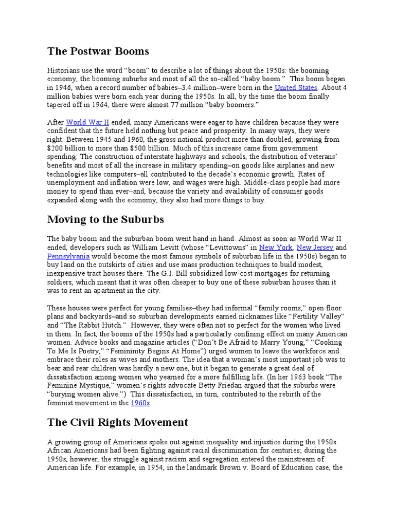 The Postwar Booms: The Economic Growth, Suburbanization, and Social ...