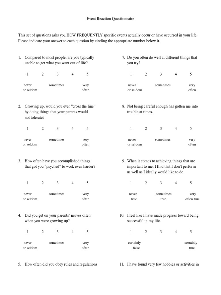 Event Reaction Questionnaire | PDF | Psychological Concepts | Psychology