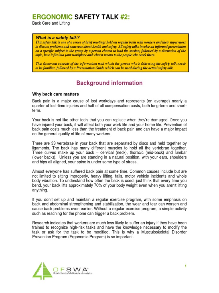 Ergonomic Safety Talk 2 | PDF | Flexibility (Anatomy) | Human Factors ...