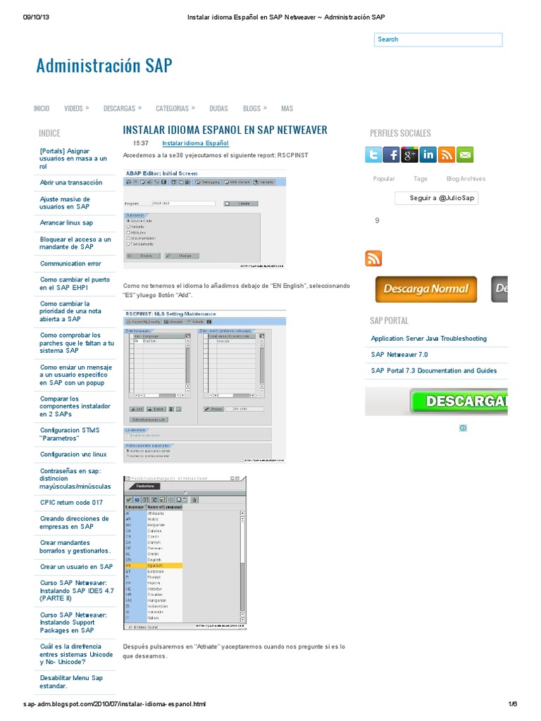 Instalar Idioma Español en SAP Netweaver Administración SAP | Sap Se ...