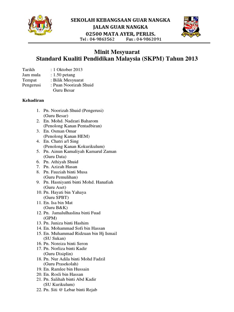 Minit Mesyuarat TAKLIMAT SKPM | PDF