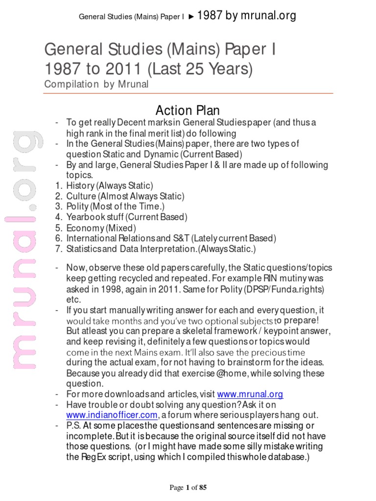 GS Mains Paper 1 (1987-2011) by (WWW - Mrunal.org) For UPSC IAS IPS ...