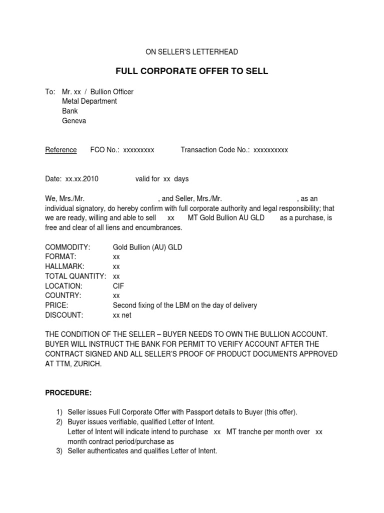 FCO Swiss Procedure Sample | Business | Market (Economics)