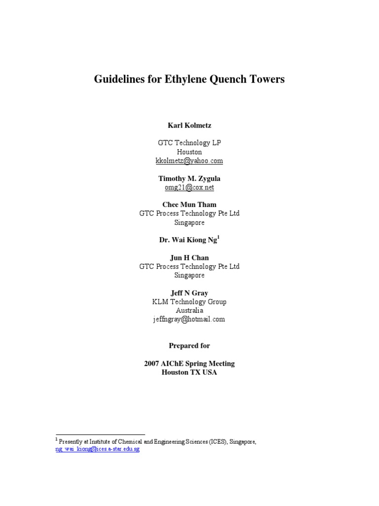 Guidelines For Ethylene Quench Tower Rev 17 | PDF | Cracking (Chemistry ...