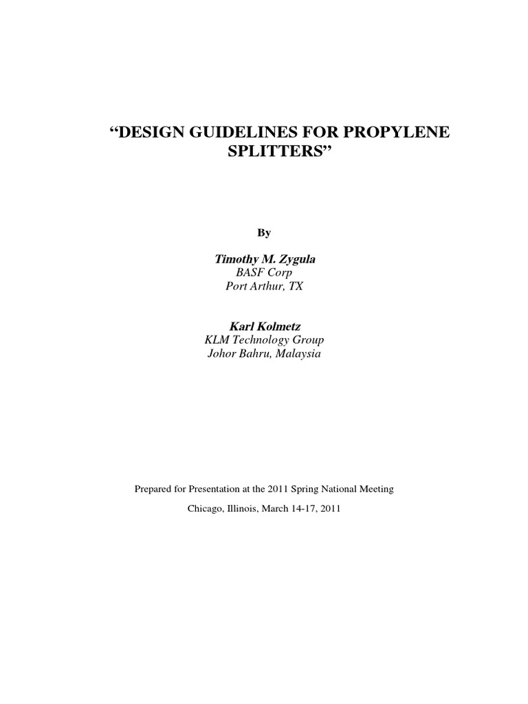 Propylene Splitter Design Guidelines | PDF | Science & Mathematics ...
