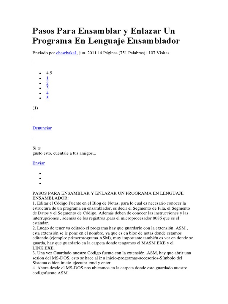 Pasos para Ensamblar un Programa ASM | PDF | Compilador | Lenguaje ...