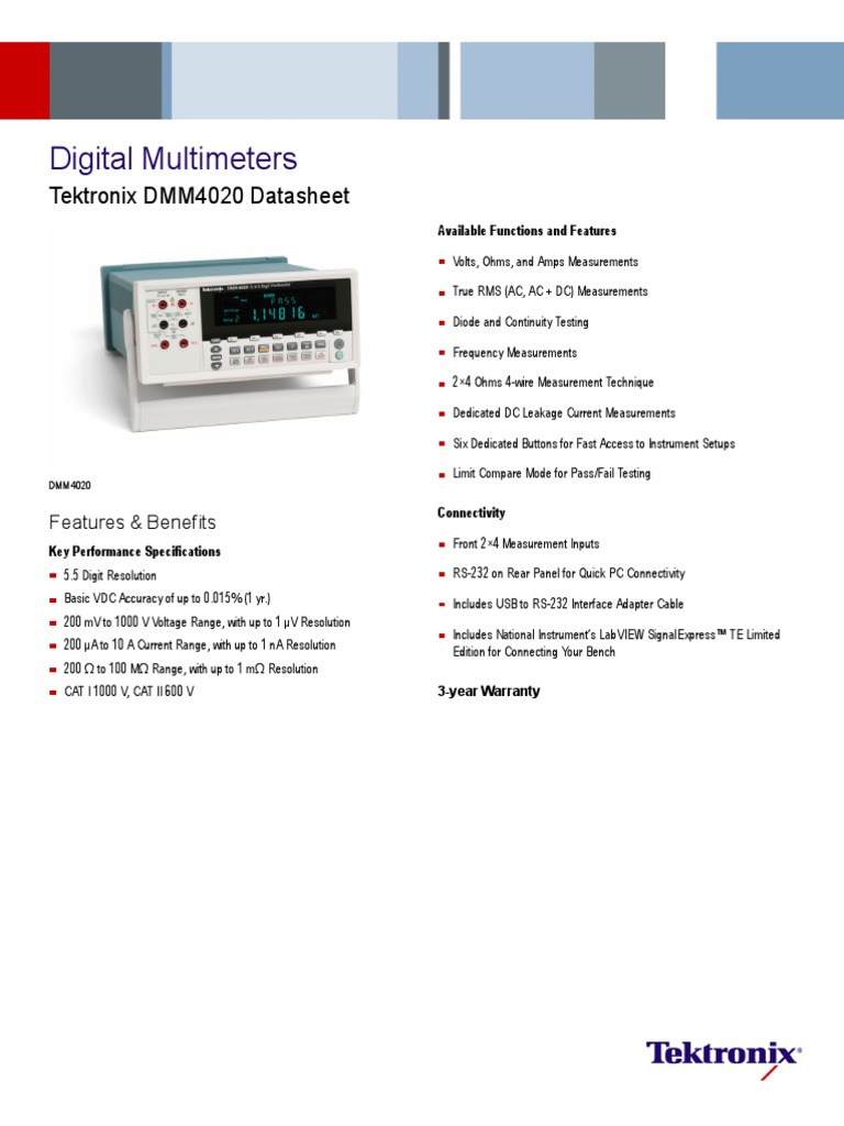Tektronix DMM4020 Digital Multimeter Datasheet 6 | PDF | Hertz ...