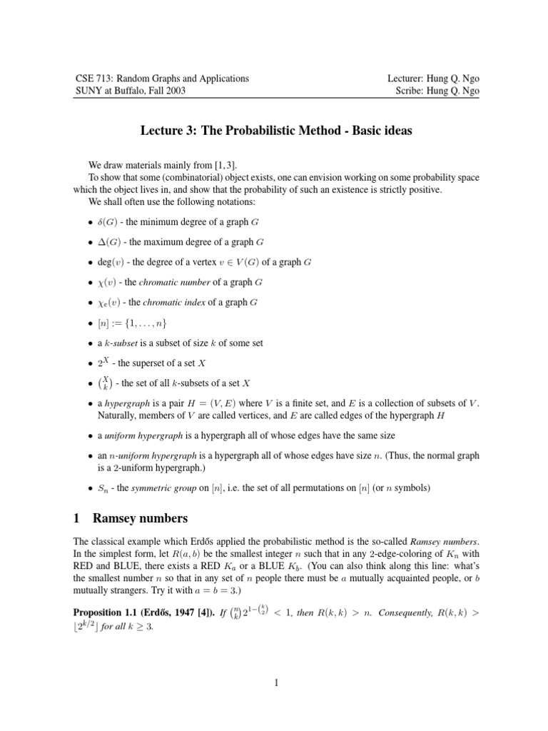 Lecture 3 The Probabilistic Method - Basic Ideas | PDF | Graph Theory | Theoretical Computer Science