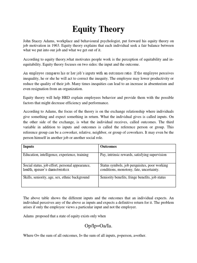 Equity Theory | PDF | Social Psychology | Scientific Theories