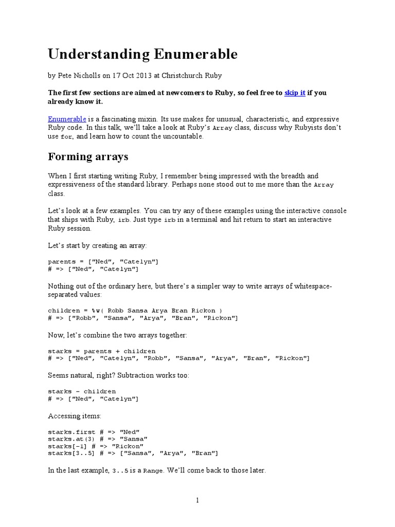 Ruby - Understanding Enumerable | PDF | Computing And Information Technology