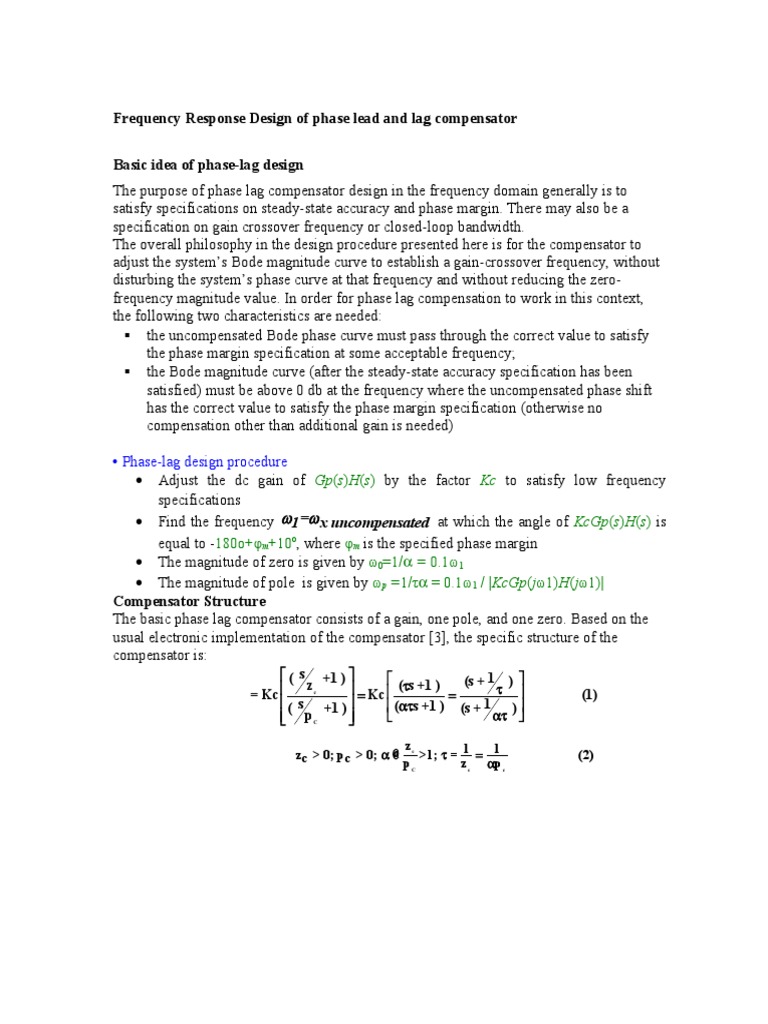 Phase Lead And Lag Compensator Pdf Electronic Circuits Electrical