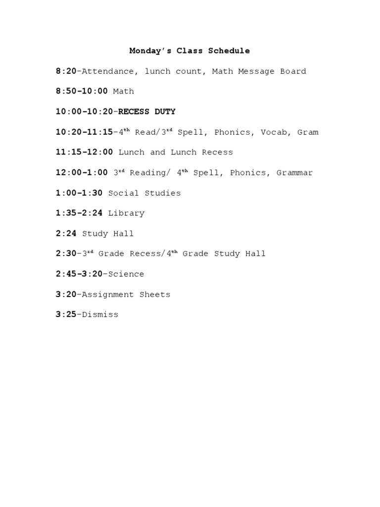 Monday Schedule | PDF