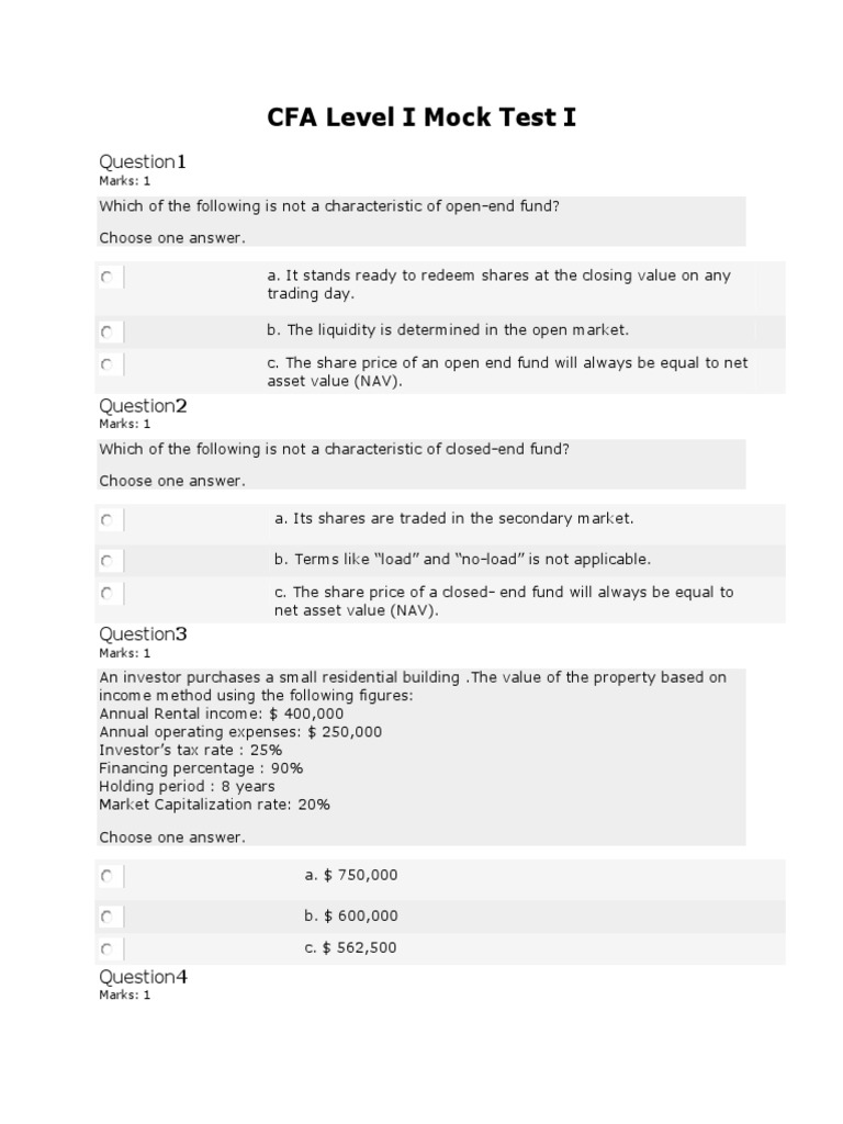 CFA Level I Mock Test I | PDF | Bonds (Finance) | Futures Contract