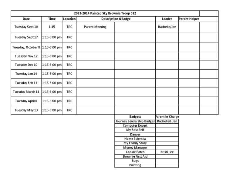 Brownie Troop 512 Meeting Schedule | PDF | Art