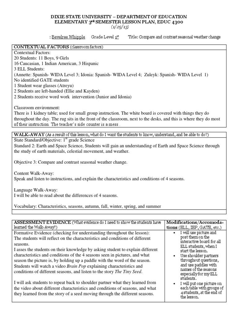 Lesson Plan Seasons e Portfolio | PDF | Educational Assessment | Lesson ...