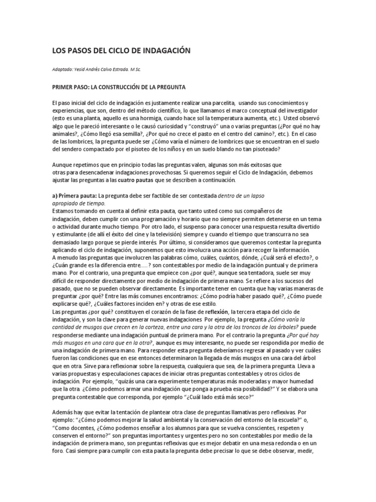 Pasos del Ciclo de Indagación | PDF | Ecología | Science