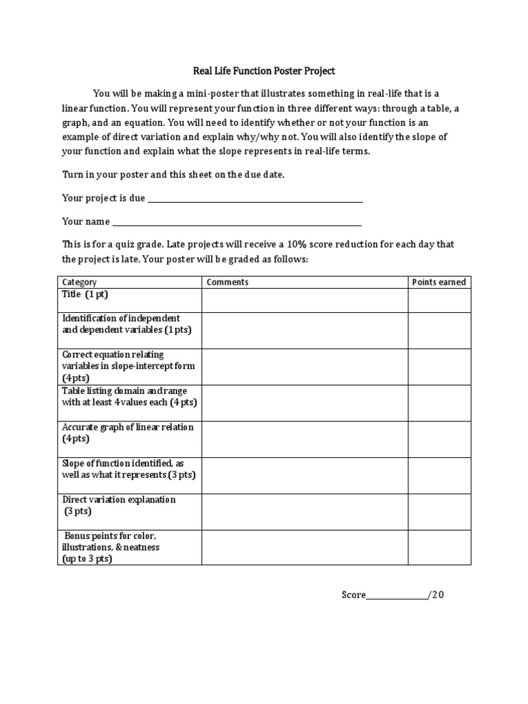 Real-Life Linear Function Project | PDF