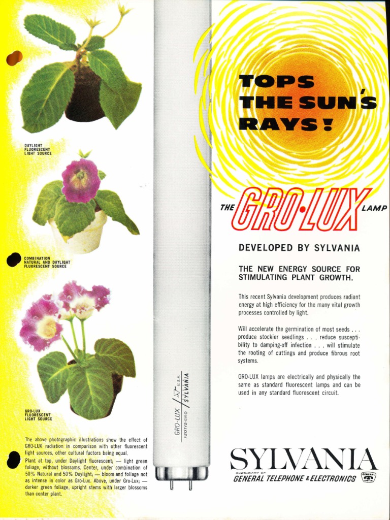Sylvania Gro-Lux Lamps Brochure 1965 | PDF | Fluorescent Lamp | Lighting