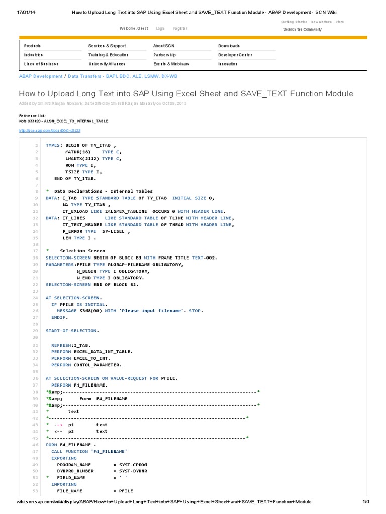 How To Upload Long Text Into SAP Using Excel Sheet and SAVE - TEXT Function Module - ABAP ...