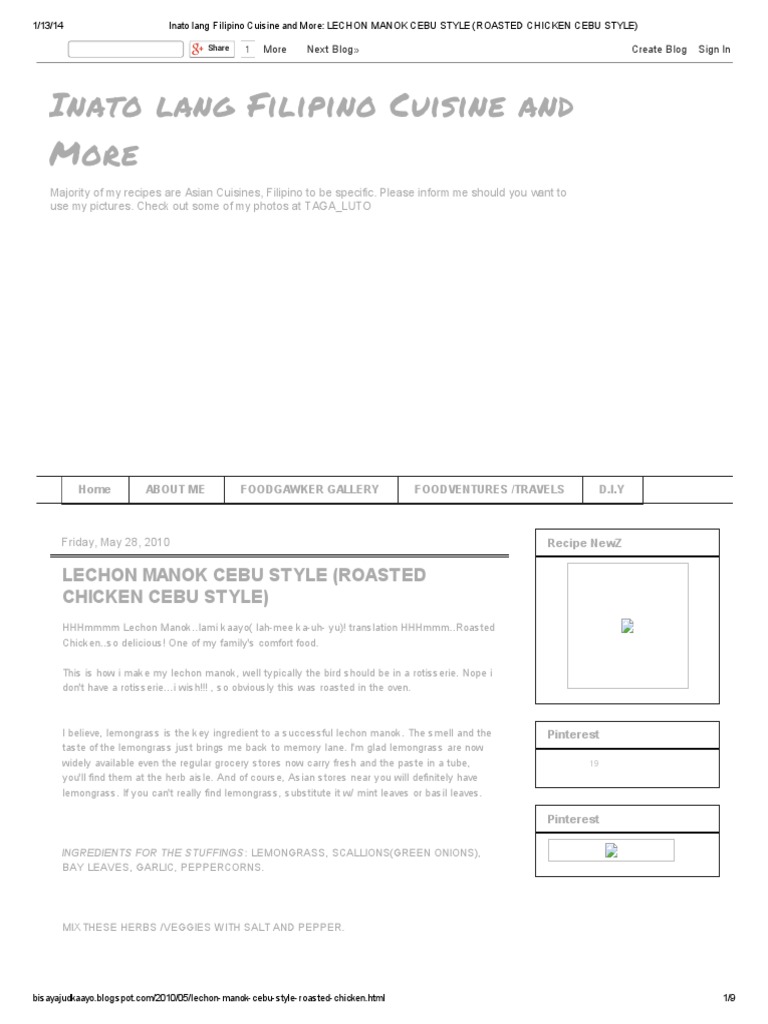 Inato Lang Filipino Cuisine and More - Lechon Manok Cebu Style (Roasted ...