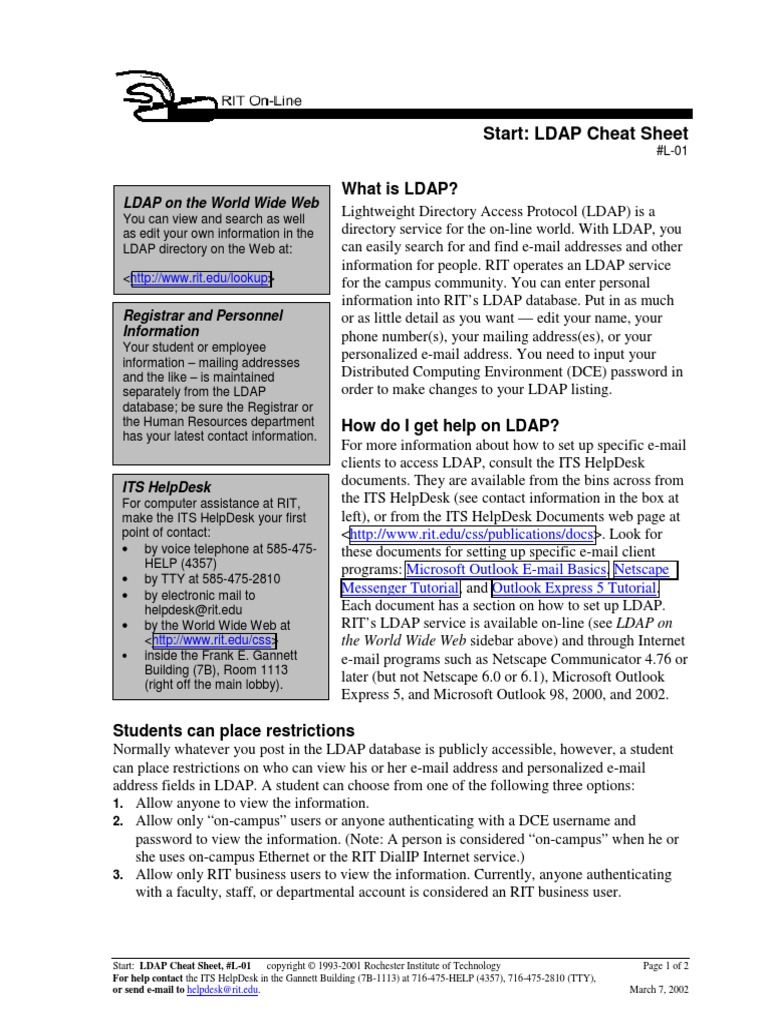 What Is LDAP?: Start: LDAP Cheat Sheet | Download Free PDF | Email ...