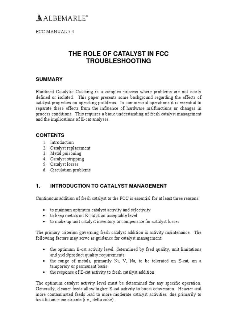 FCC MANUAL 5-The Role of Catalyst in FCC Troubleshooting | PDF ...