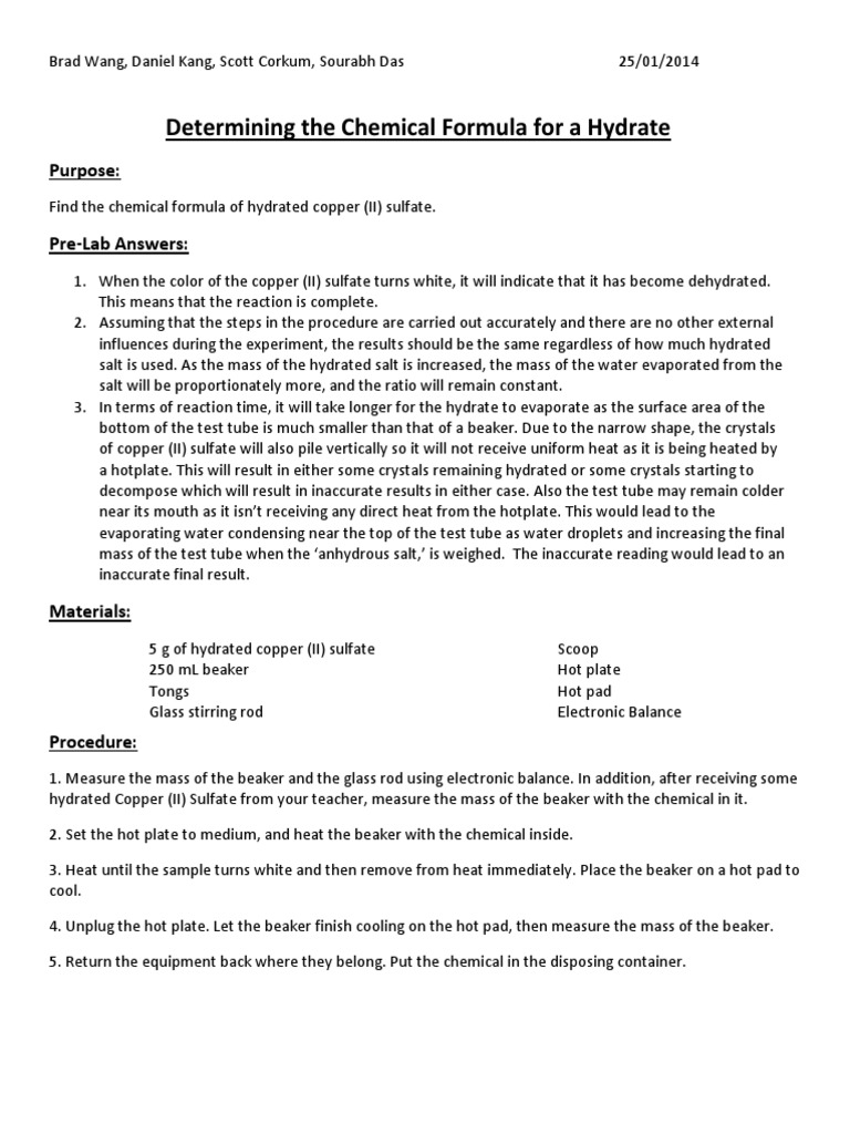 Determining The Chemical Formula For A Hydrate | PDF | Mole (Unit ...