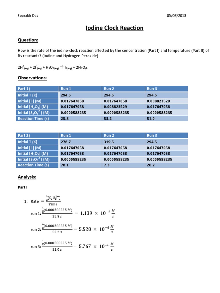 Iodine Clock Reaction | PDF