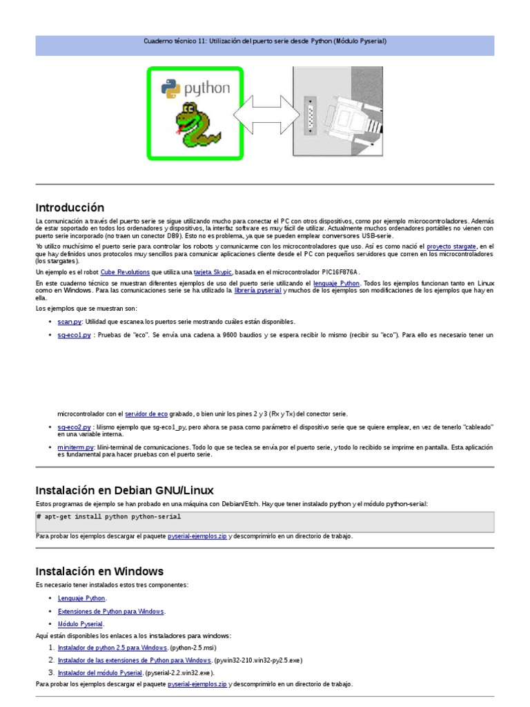 Cuaderno Técnico 11: Utilización Del Puerto Serie Desde Python - Módulo ...