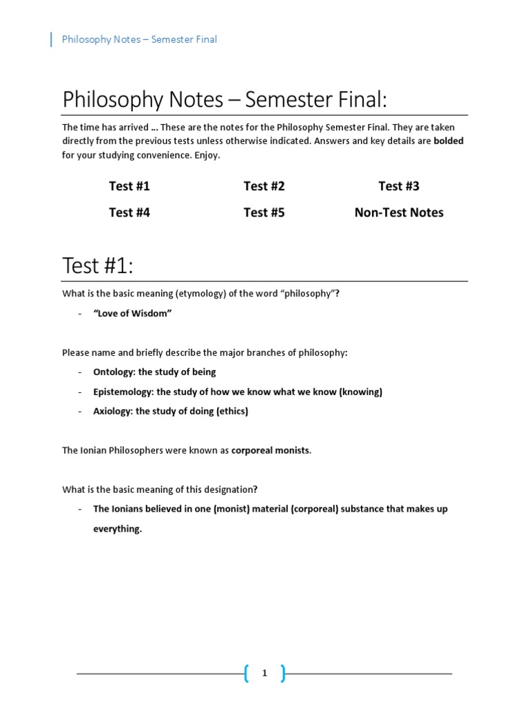 Philosophy Notes - Semester Final | PDF | Stoicism | Plato