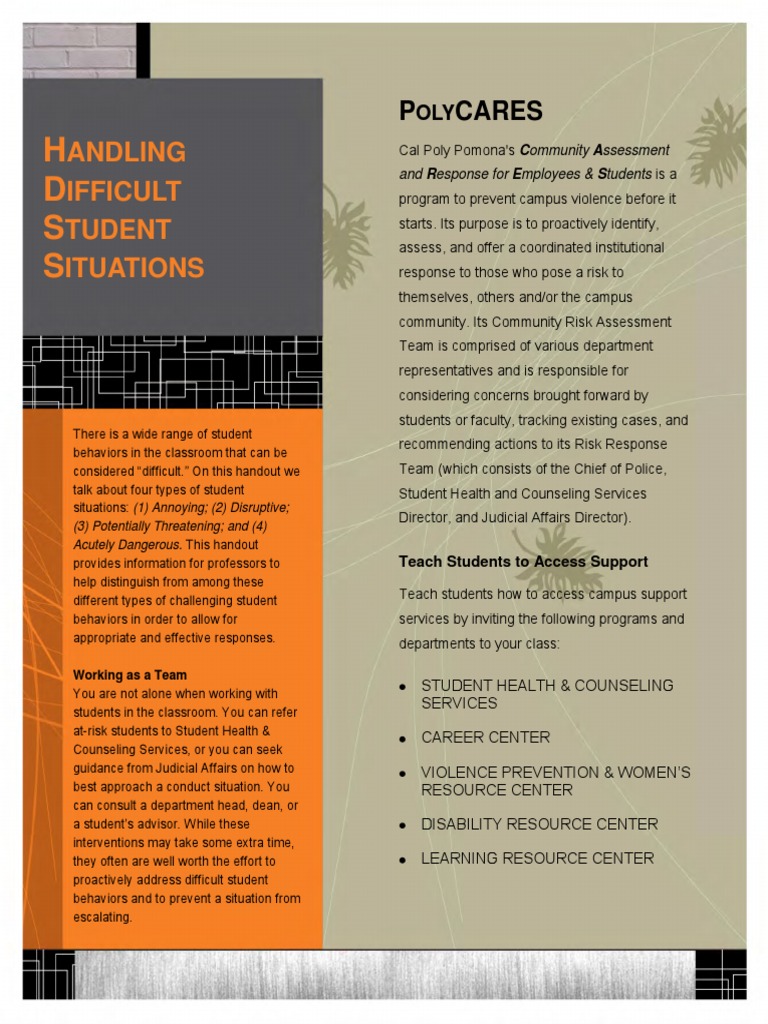 Handling Difficult Student Situations - HANDOUT | PDF | Behavior ...