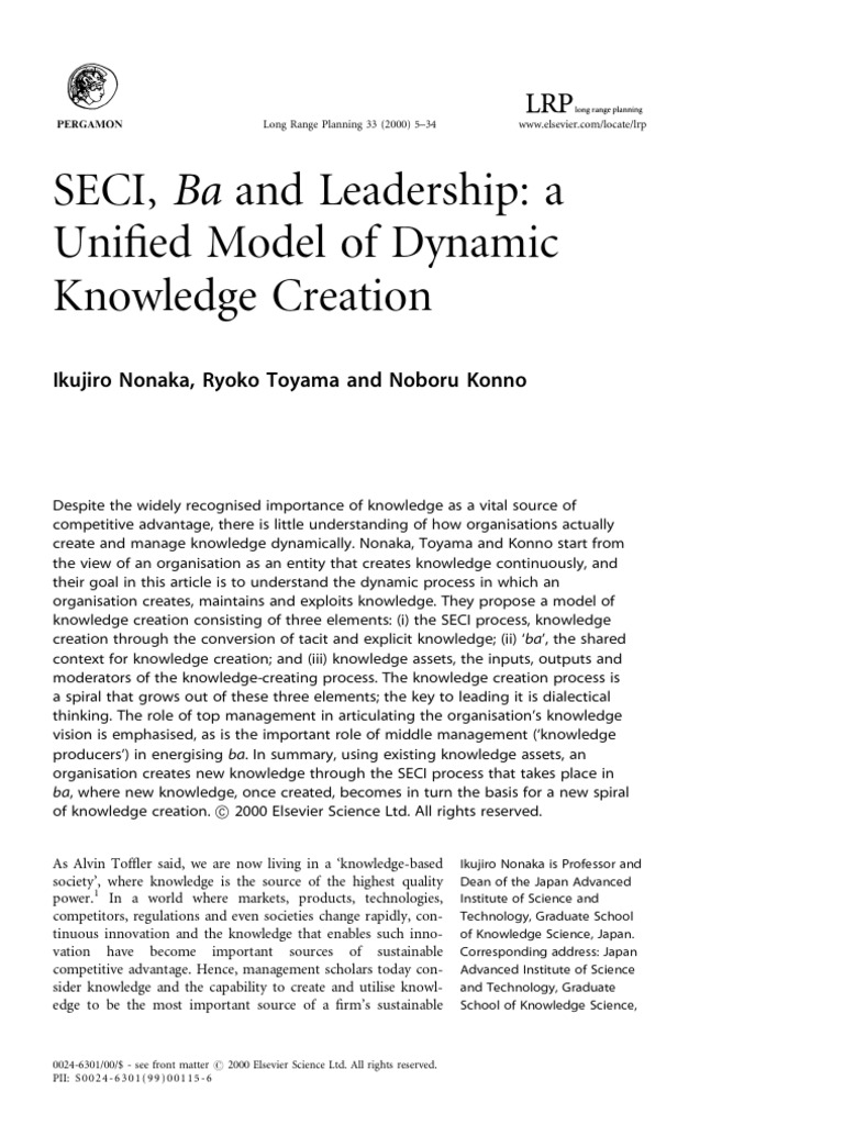 Nonaka Seci Ba Leadership | PDF | Tacit Knowledge | Socialization