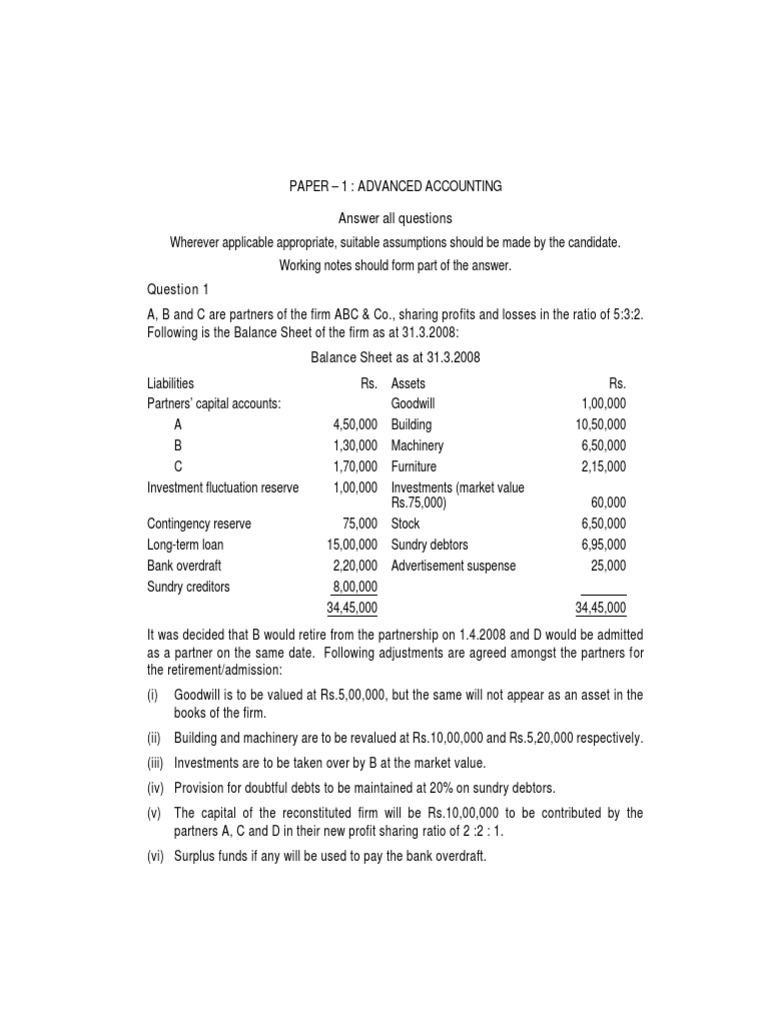Paper - 1: Advanced Accounting: Answer All Questions | PDF | Debits And ...