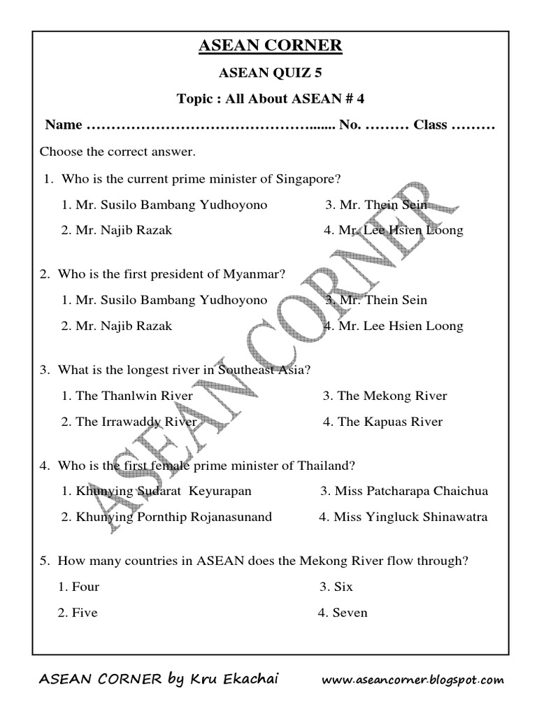 Asean Quiz 5 | PDF