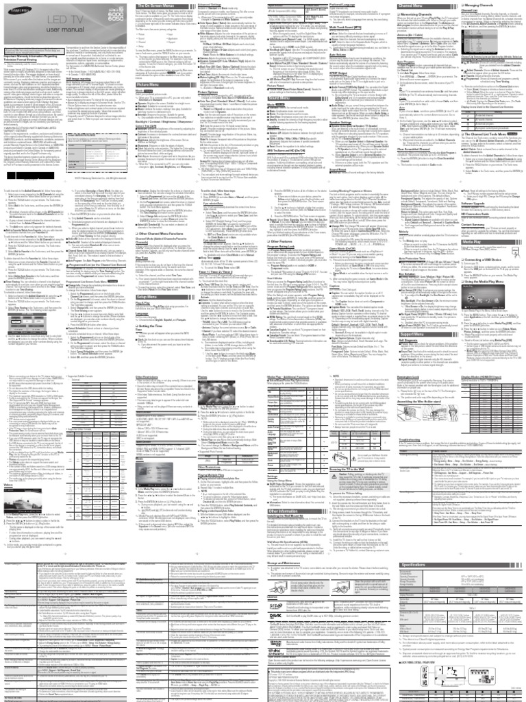 Samsung Un40eh6000fxza Owners Manual | PDF | Television | Digital ...