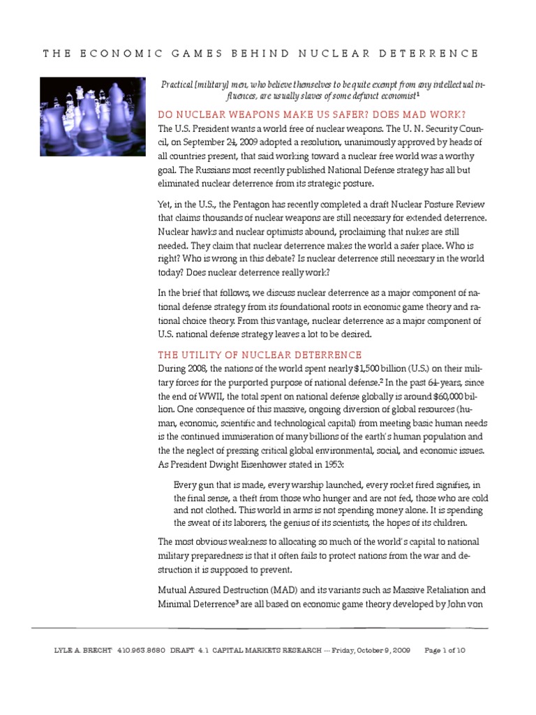 Economic Games Behind Nuclear Deterrence | PDF | Deterrence Theory ...