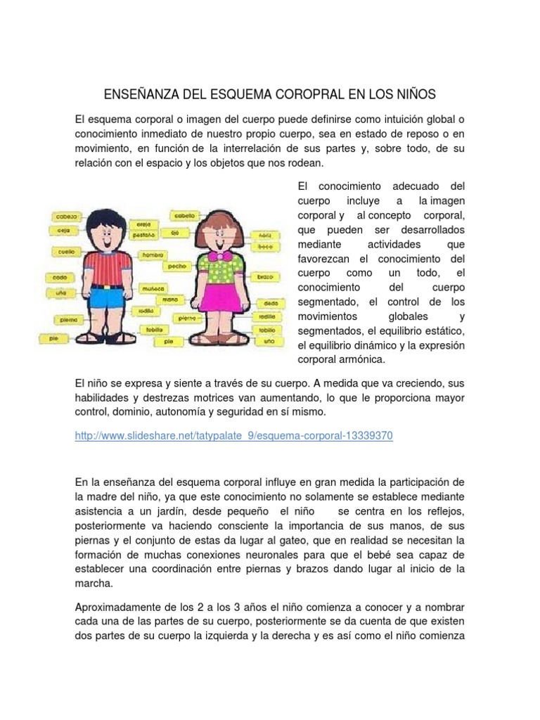 Enseñanza Del Esquema Coropral en Los Niños | PDF